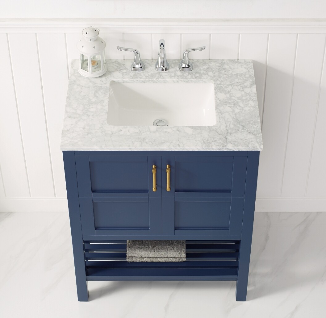 Large 750MM Royal Blue Vanity Unit Basin Marble Worktop Floor Standing ...