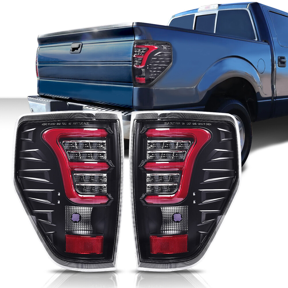 Fit For 2009-2014 Ford F-150 Red/Black LED Tube Tail Lights Brake Lamps ...