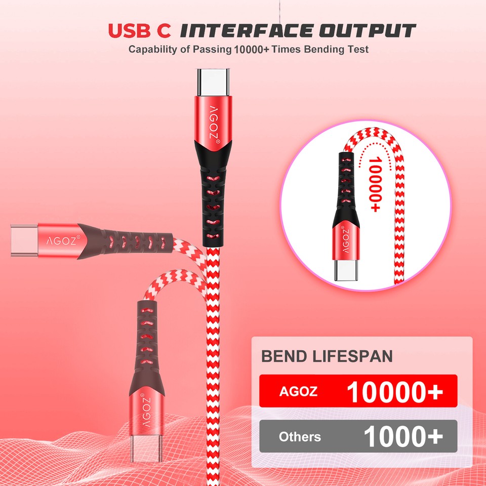 Red USB C Cable FAST Charger Charging Type C for Samsung Galaxy Phones ...
