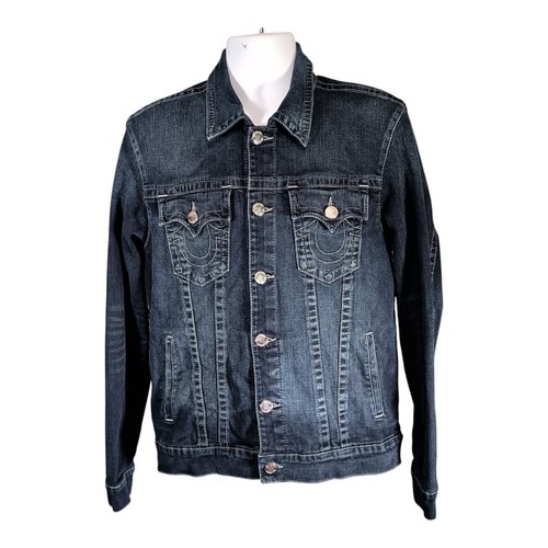 True Religion Jacket L Mens Blue Trucker Jeans Cotton Blend Coat Button ...