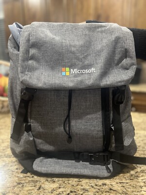 MICROSOFT Computer Top Loader Buckle Flap MEGA BACKPACK Book Bag Gray ...