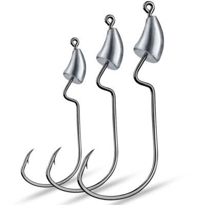 25pcs Bullet Jig Heads Swimbait Fishing Hooks Weedless Offset Weighted ...