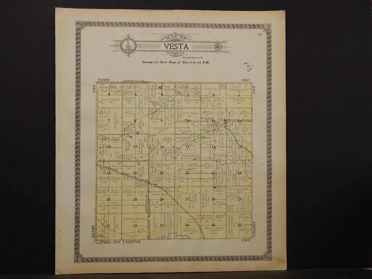 North Dakota, Walsh County Map, Vesta Township 1910 K9#72 | eBay