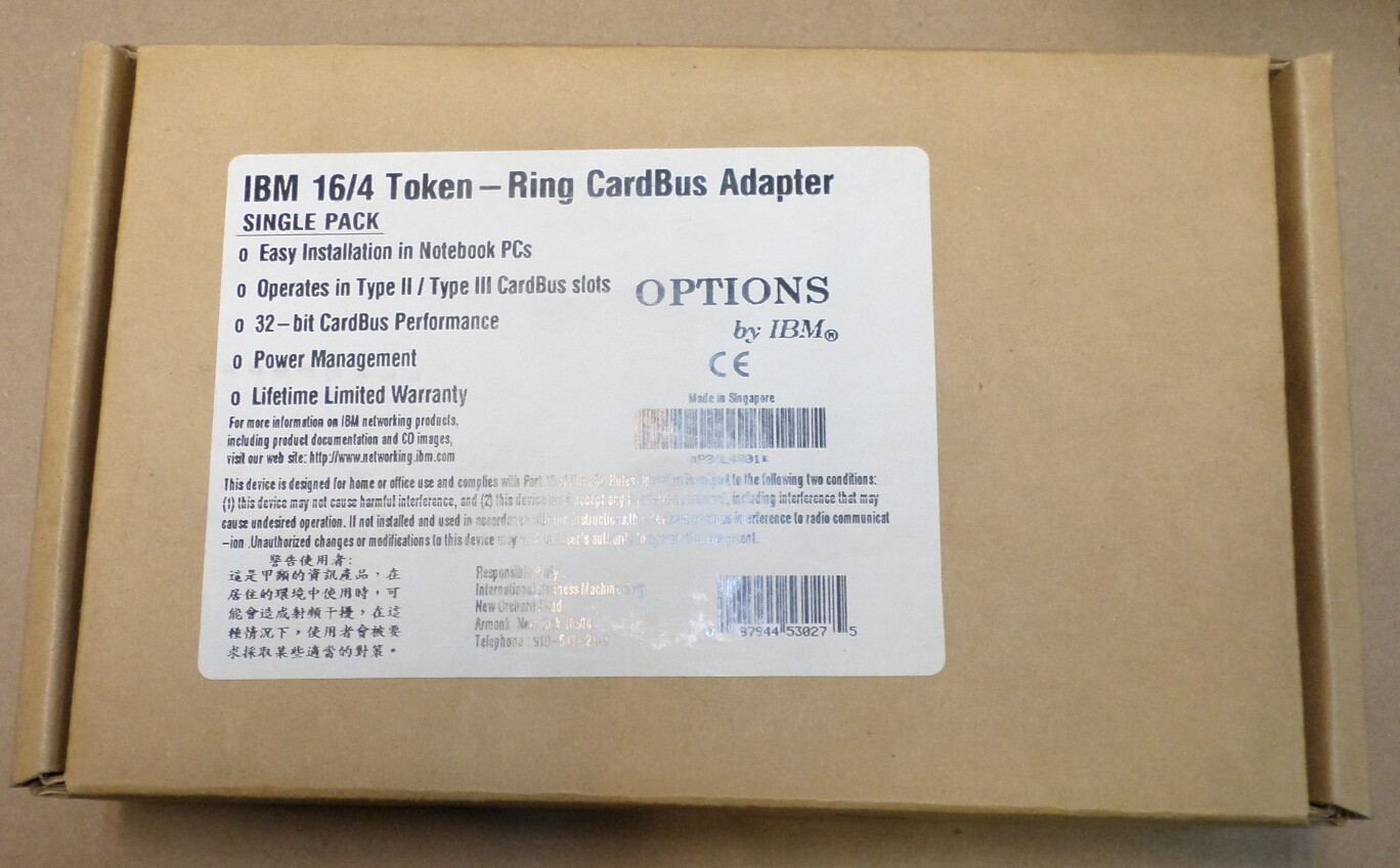 New IBM 34L4801 16/4 Token Ring Cardbus New Retail w/cable/balun (175 ...