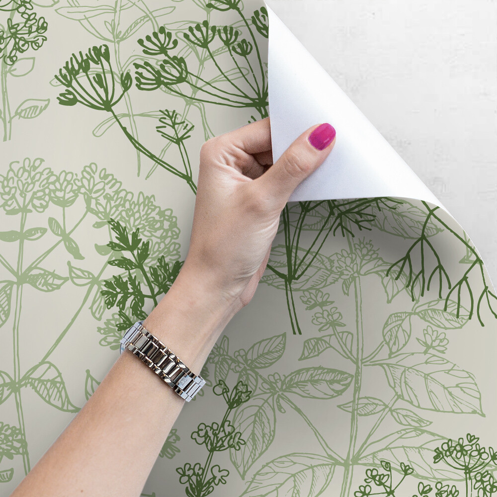 Herbal French Home wall mural green botanical wall decor wallpaper | eBay