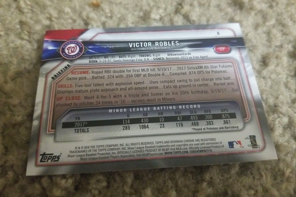 VICTOR ROBLES 2018 BOWMAN PROSPECTS CARD #6 NATIONALS (10-CARD ROOKIE ...