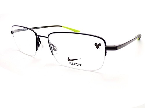 Nike Flexon Glasses Frame Black with Green Tips 56mm Semi Rimless 4306 ...