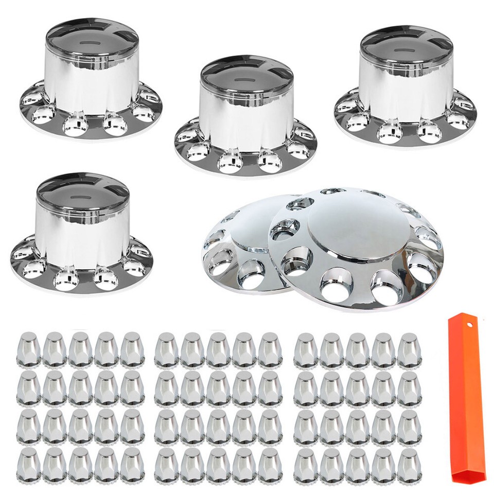 High-end Chrome Hub Cover Front&Rear Lug Semi Truck Wheel Kit Axle ...