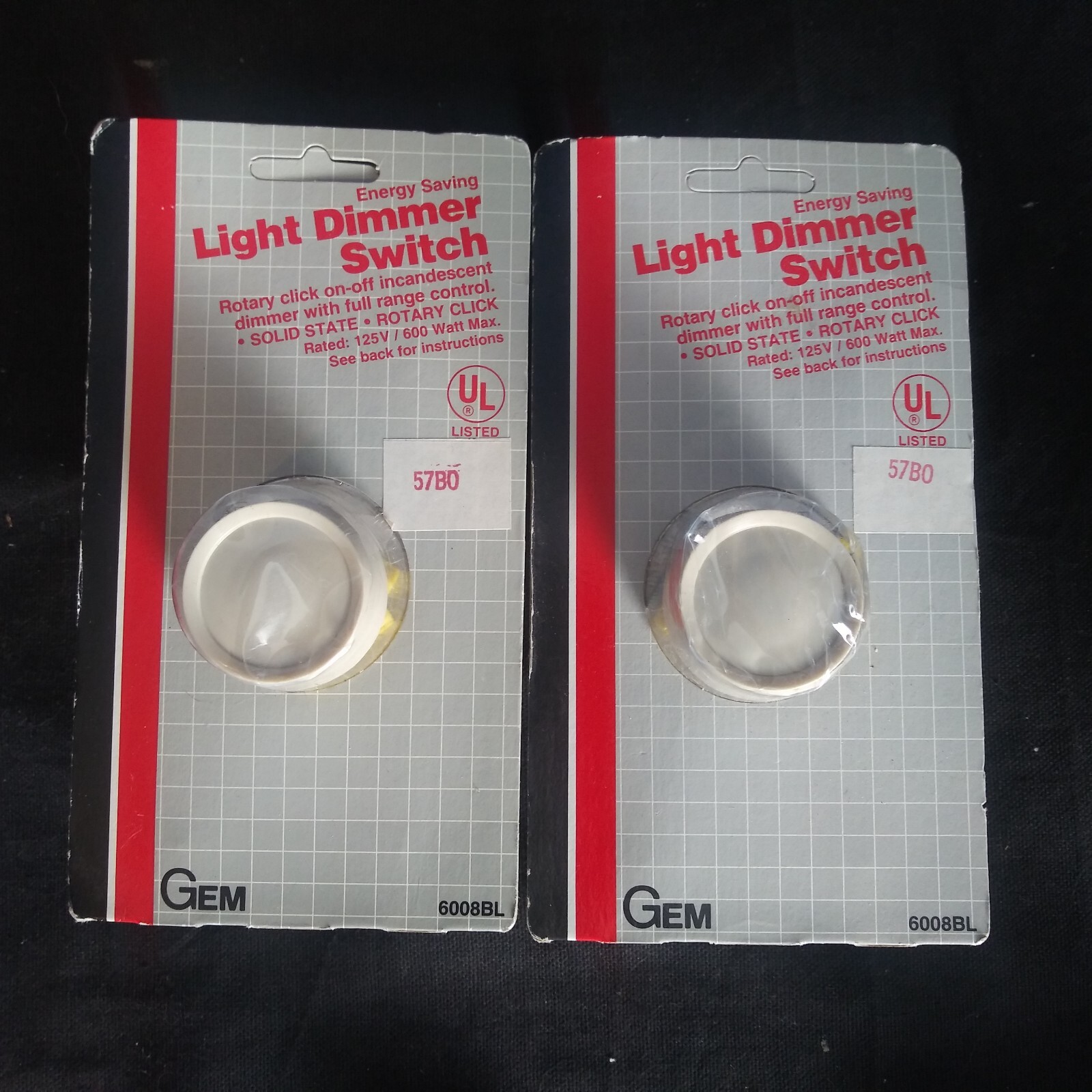 2 Vtg New Old Stock GEM Light Dimmer Switch 6008BL Incandescent Ivory ...