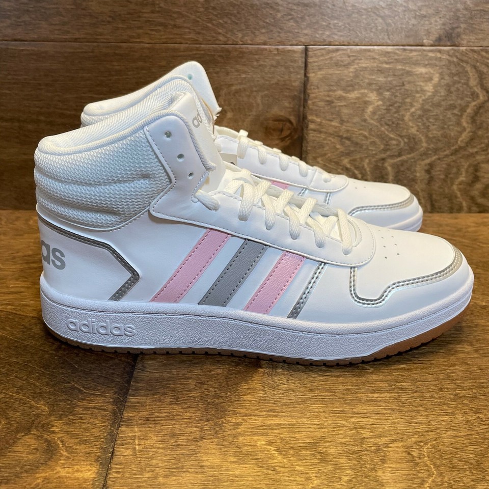 NEW Adidas Hoops 2.0 Mid Basketball Sneakers FY6020 White Pink Women's ...