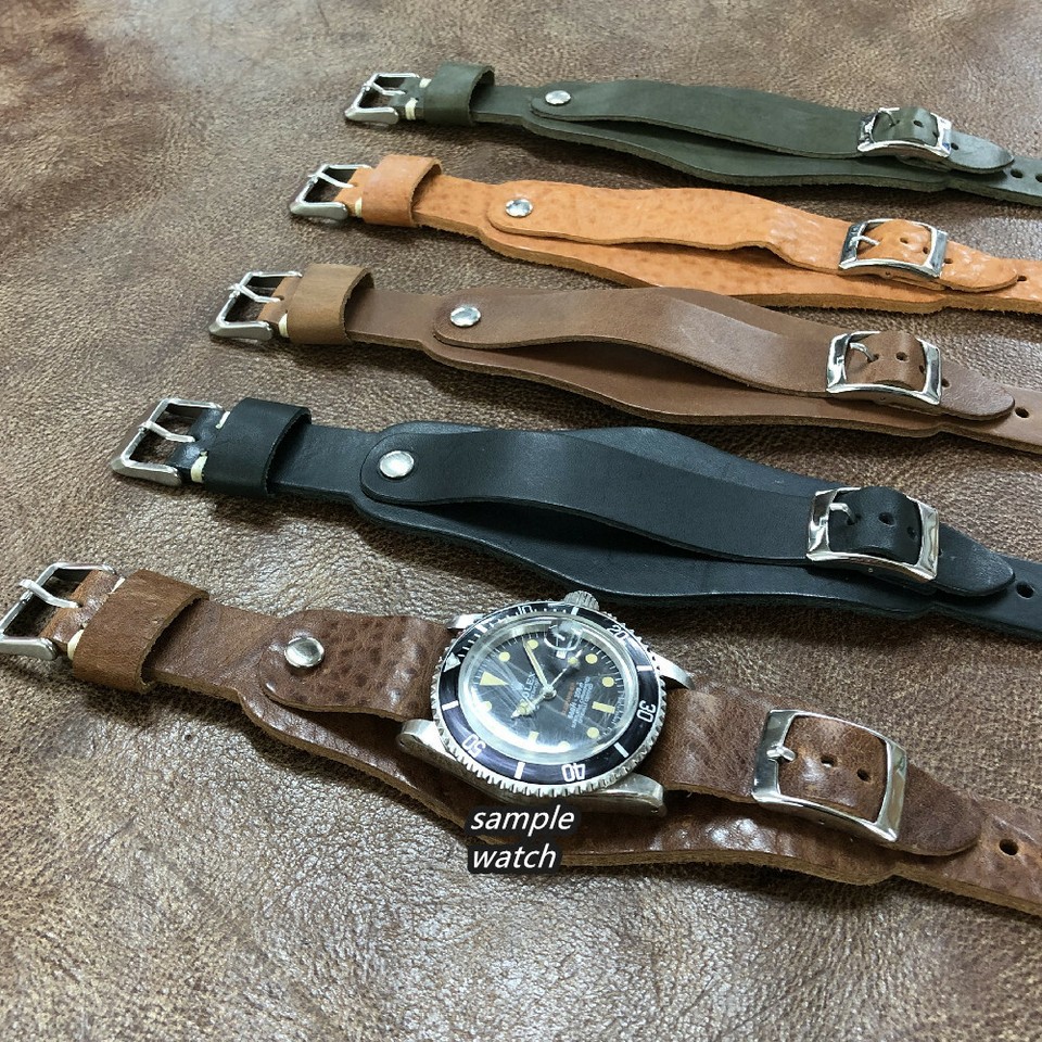 Size 16/18/20/22mm Military Cow Leather Cuff Watch Strap/Band fit Wire ...