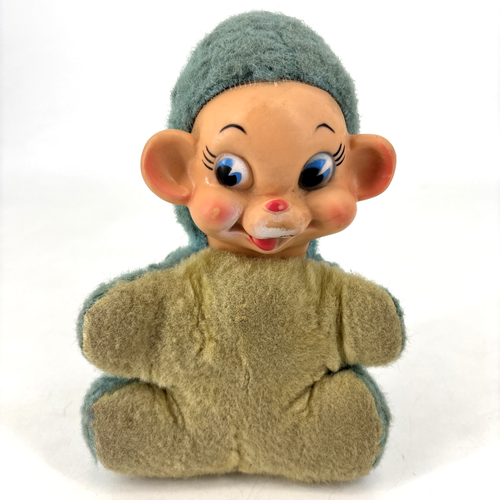 VTG Rushton? Rubber Face Toy Plush 8" Blue Bear Wind Up - No Music ...