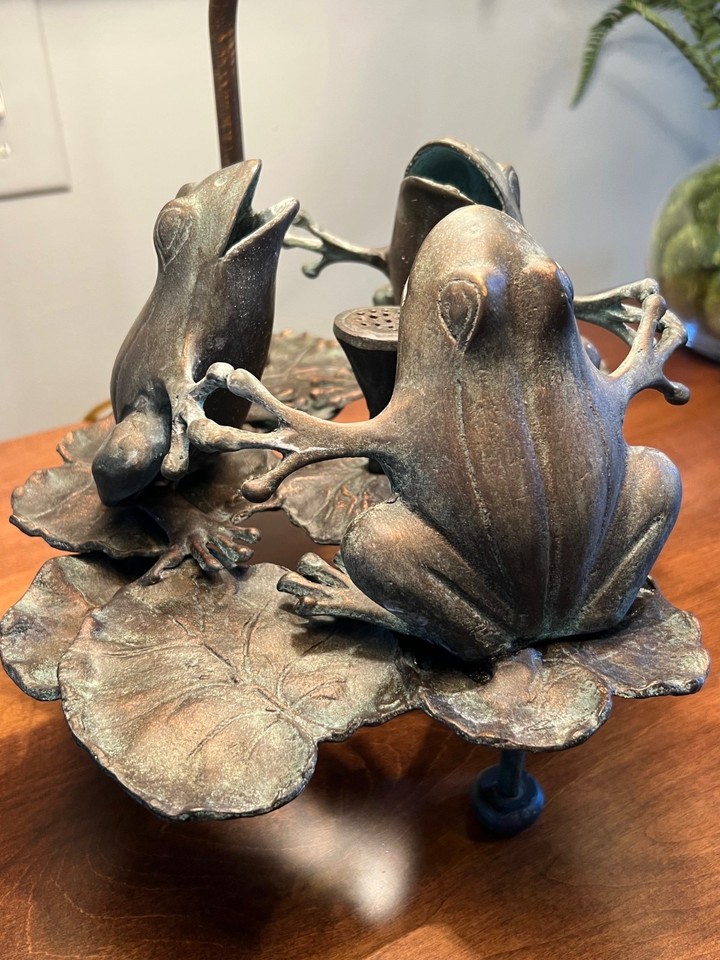 Whimsical Frederick Cooper Bronze Lamp Three Frog Singing on Lilly Pads ...