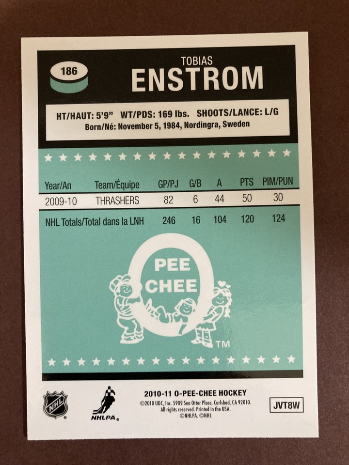 10/11 OPC Atlanta Thrashers Tobias Enstrom Retro Rainbow card #186 | eBay