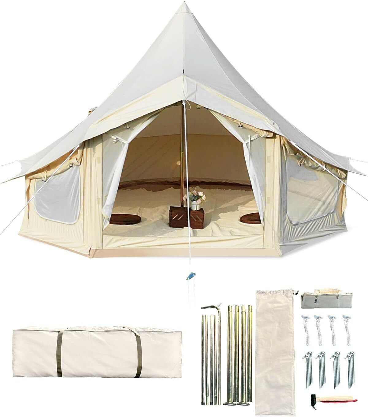 4Season Outdoor Glamping 4/5/6M Canvas Bell Yurt Tent Camping with ...