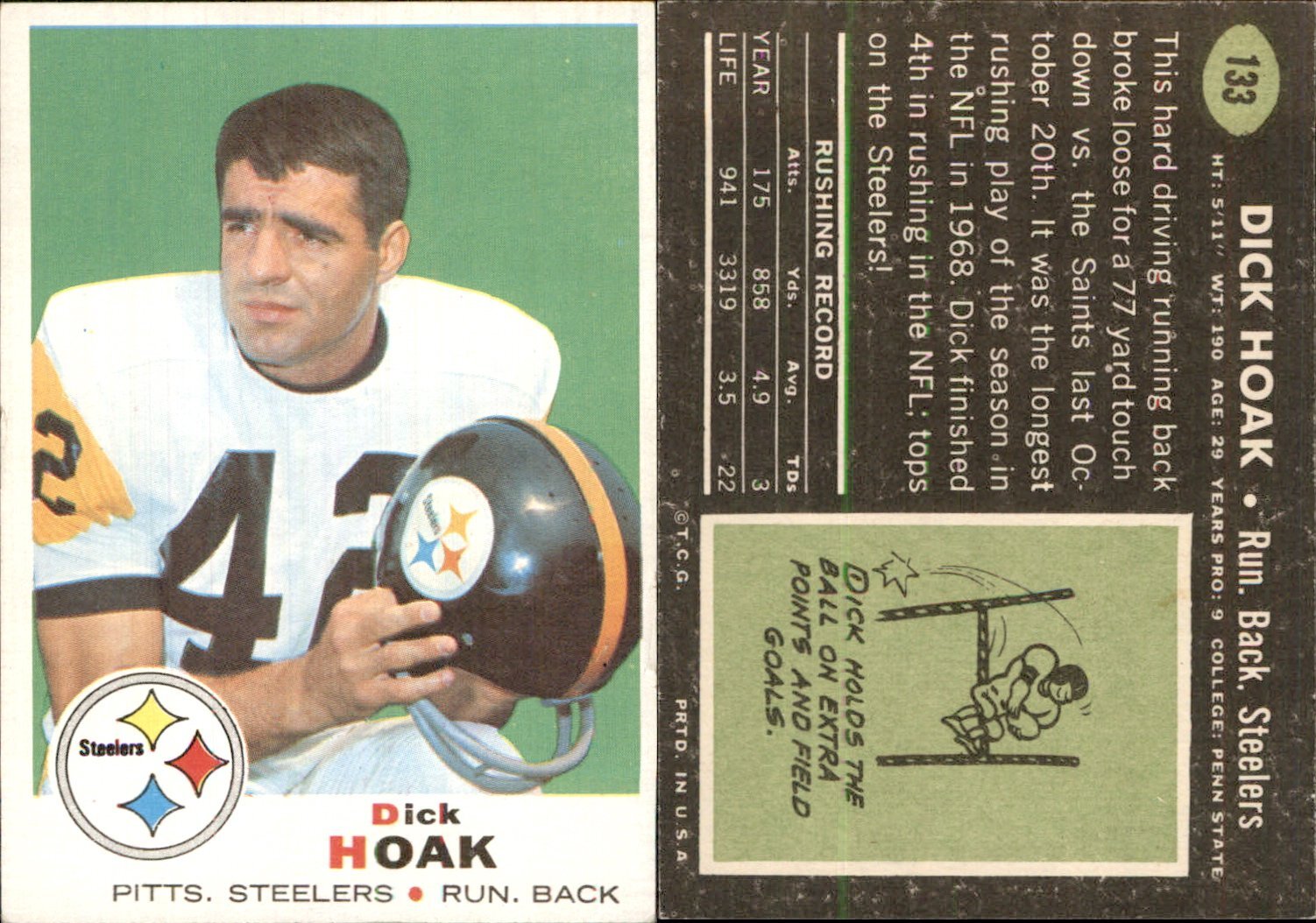 Dick Hoak 1969 Topps #133 Card Pittsburgh Steelers FREE SHIP ...