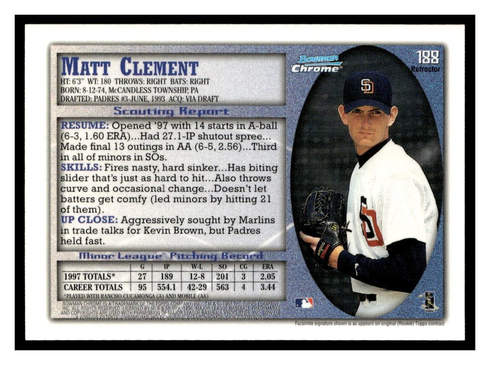 Matt Clement 1998 Bowman Chrome Refractor 188 | eBay