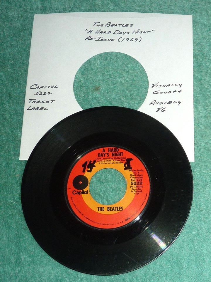 7” 45 RPM VINYL RECORD by THE BEATLES "A HARD DAY'S NIGHT" (1969) ROCK ...