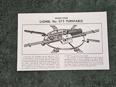 LIONEL # 375 TURNTABLE INSTRUCTIONS ORIGINAL | eBay