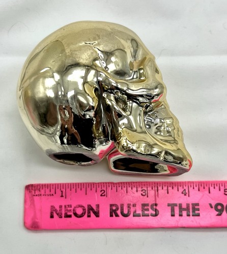 Ceramic Pottery Mirrored Gold Human Skull Paperweight Figurine Statue ...