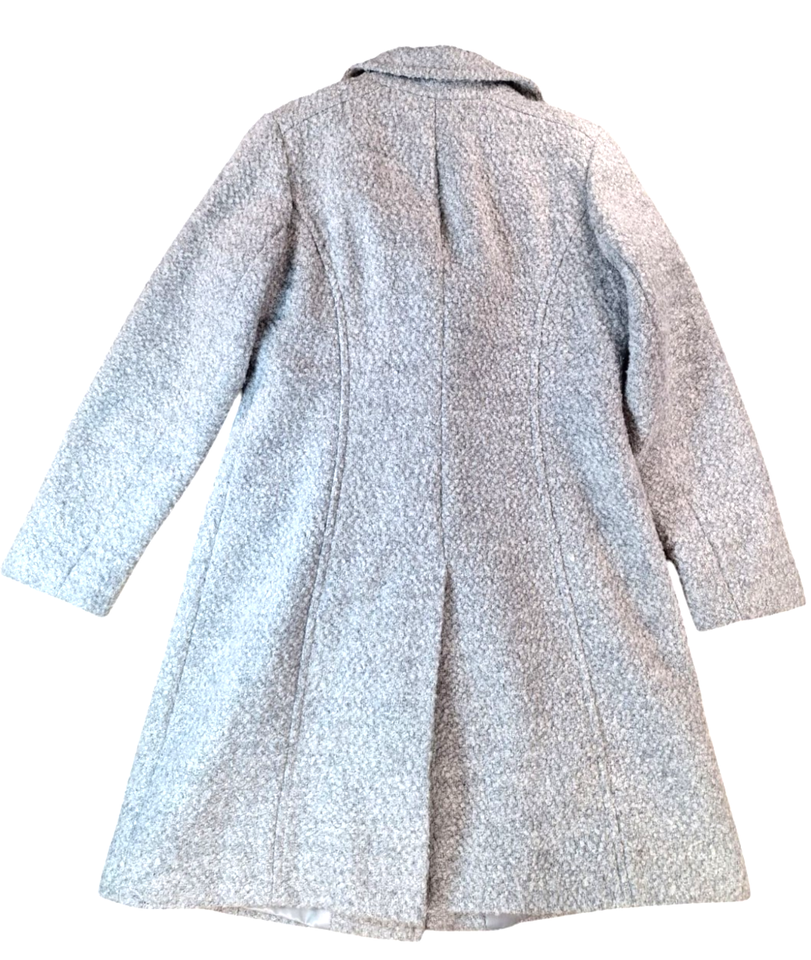 Anne Klein Womens LARGE Wool Blend Long Heavy Coat Gray 3 Buttons Lined ...