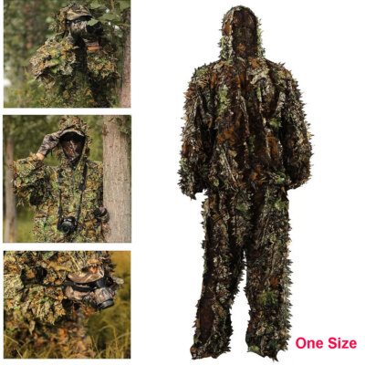 Men Hunting Clothes Camouflage Leafy Hooded Jacket Pants Camo Ghillie ...