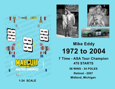 1972 - 2004 - 1:24 Scale Waterslide Decals - ASA #88 Mike Eddy | eBay