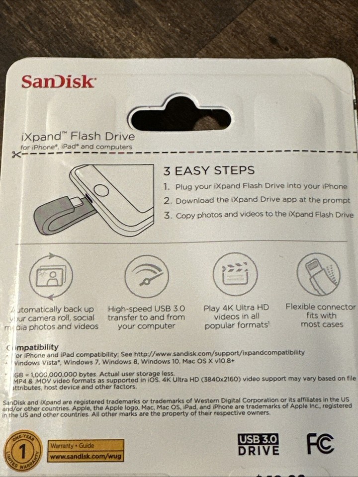 ‼️SanDisk iXpand 64GB USB 3.0 Lightning Flash Drive iPhone and ipad And ...
