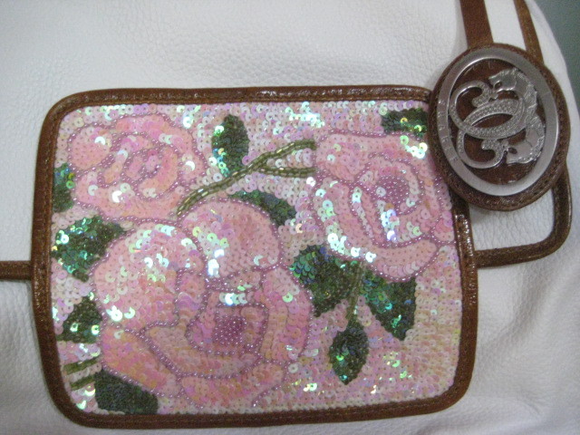 SHARIF (White) "Napa Pebbled Leather" (With Pink Sequined Rose-Design ...