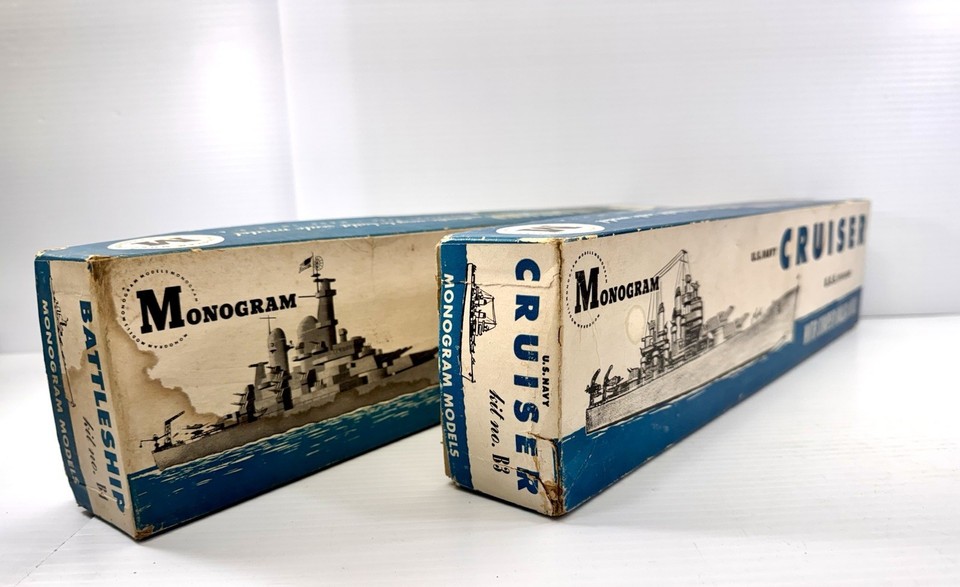 Lot of (2) Vintage Monogram Wooden Ship Kits Battleship B4 & Cruiser B3 ...