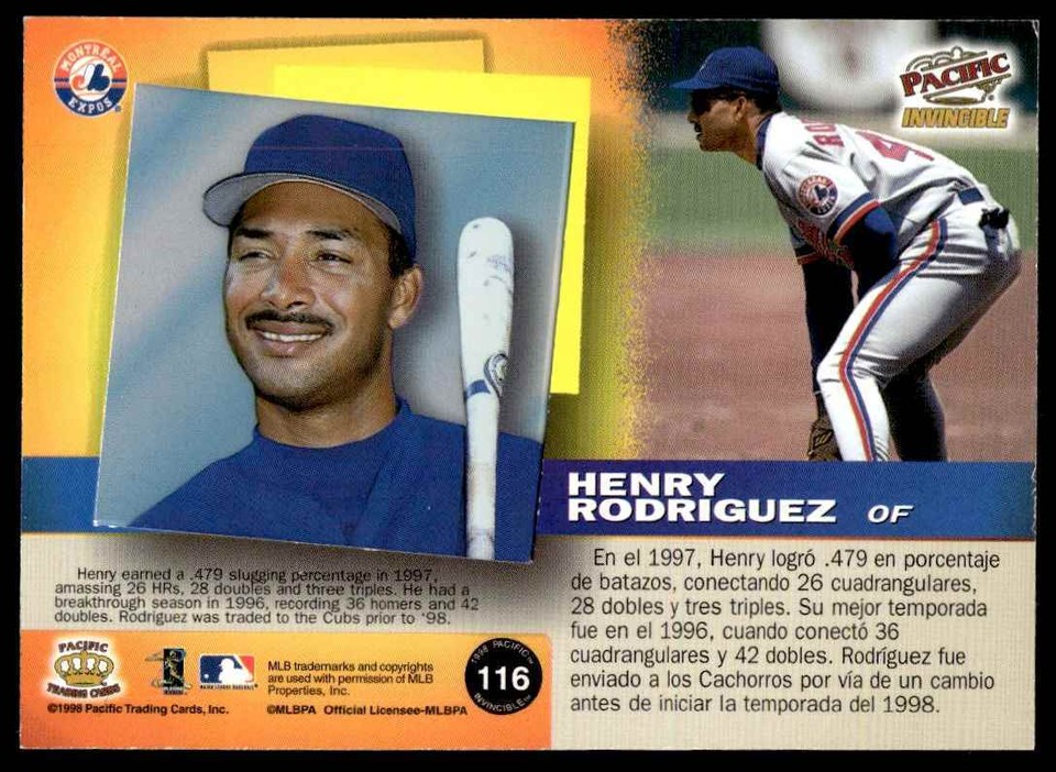 1998 Pacific Invincible Gold Henry Rodriguez Montreal Expos #116 | eBay