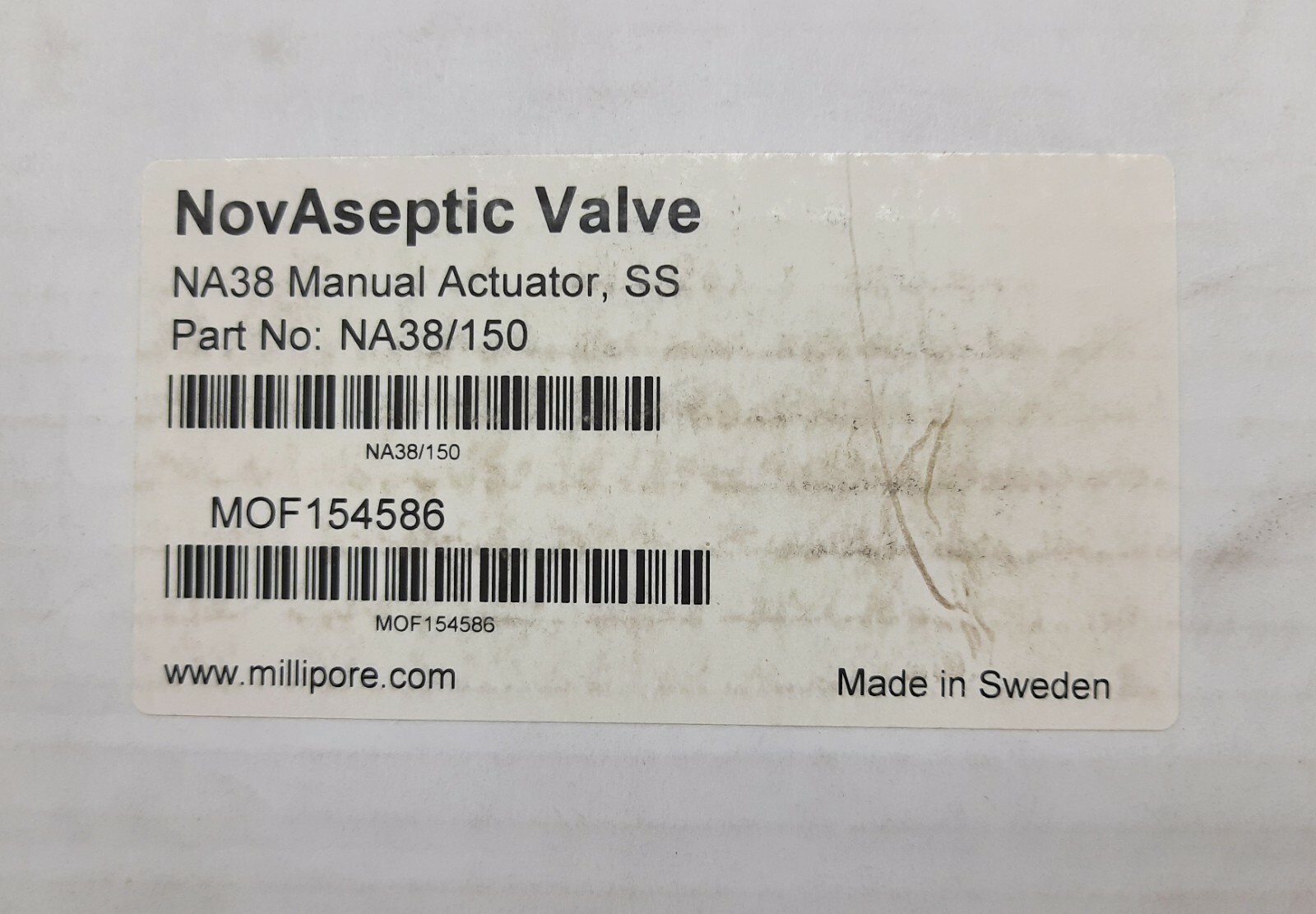 Brand New - Millipore NA38/150 NovAseptic Valve, NA38 Manual Actuator ...