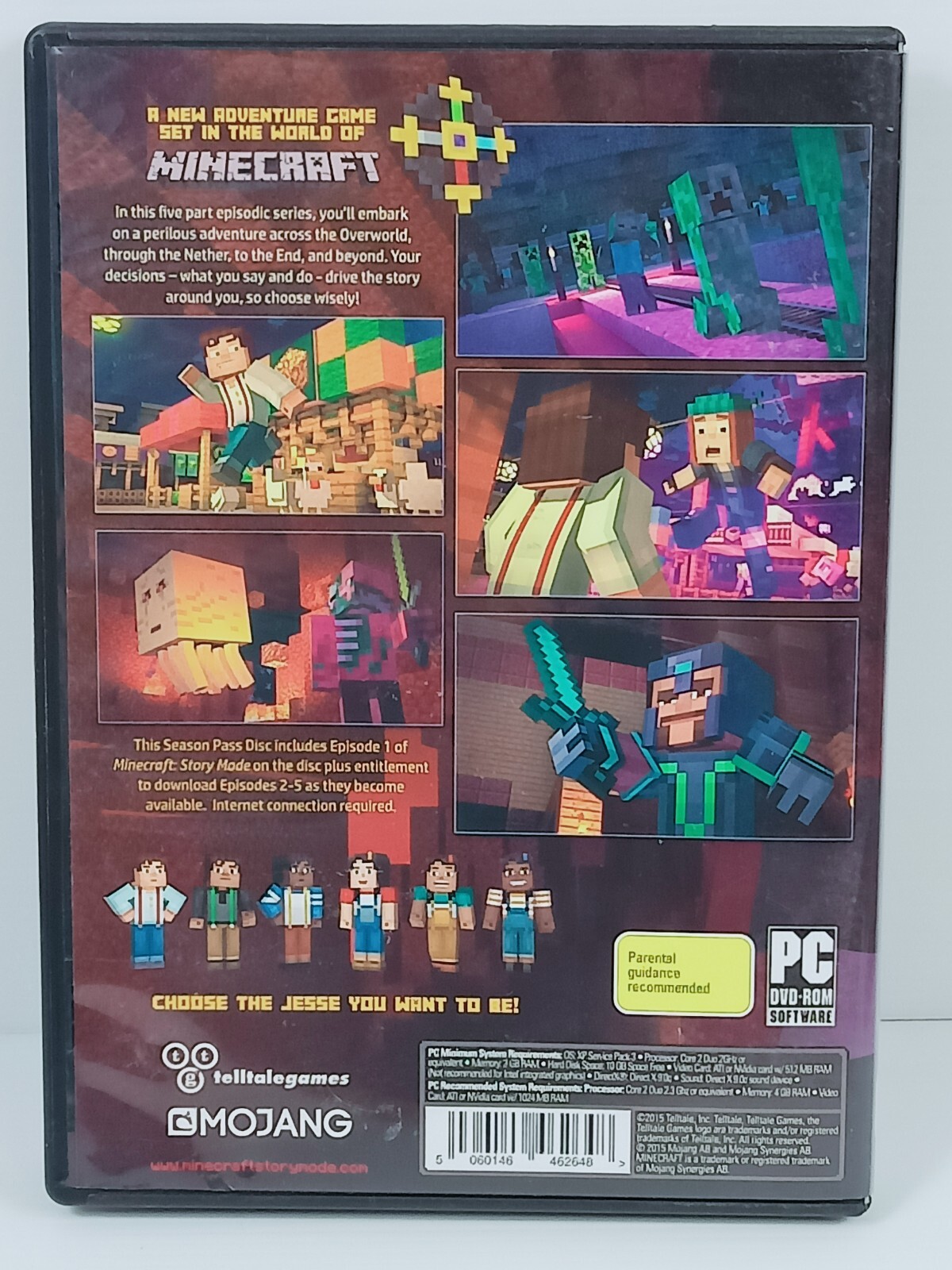 Minecraft: Story Mode Season Pass Disc PC DVD-Rom Game 2015 Telltale ...