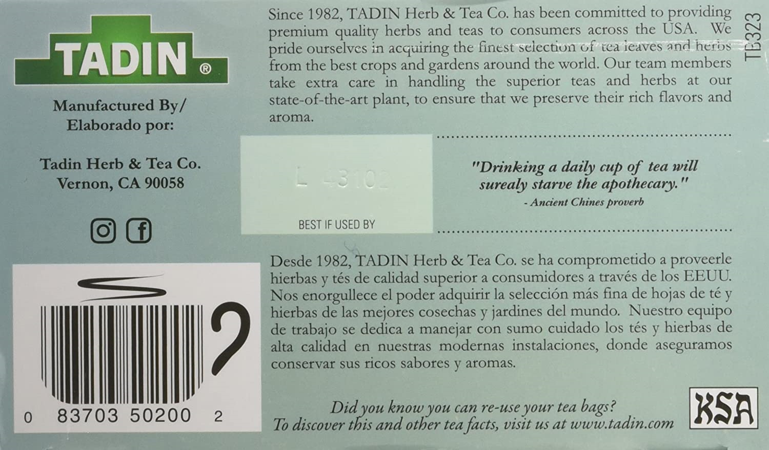 2 PACK SPEARMINT TADIN TEA (48 BAGS) YERBABUENA | eBay