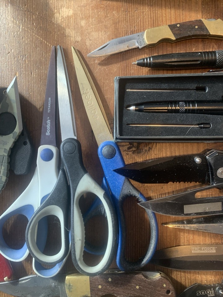 Wow Lot Of Over 9 LBs TSA Confiscated Folding Pocket Knives Tools Etc ...