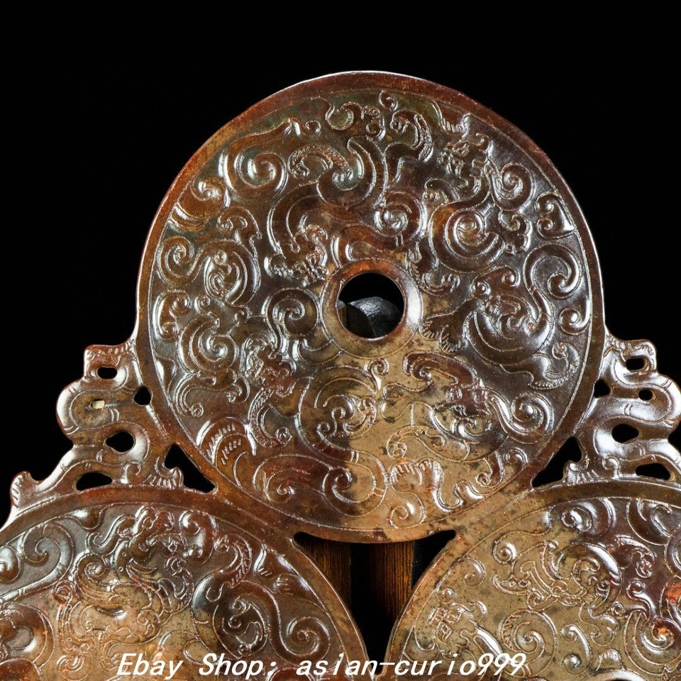 7.7" Han Dynasty Natural Hetian Jade 3 Dragon Loong Beast Pattern Yubi ...