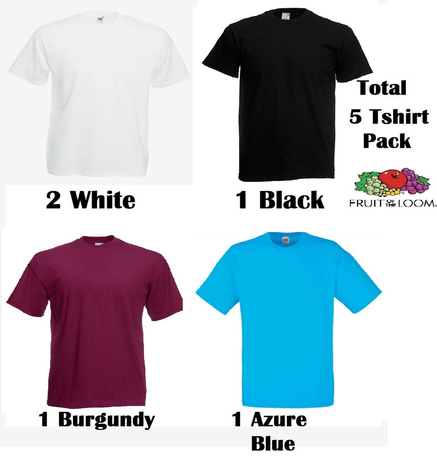 5 PACK FRUIT OF THE LOOM BLACK MENS PLAIN TEE COTTON T SHIRTS WHOLESALE ...