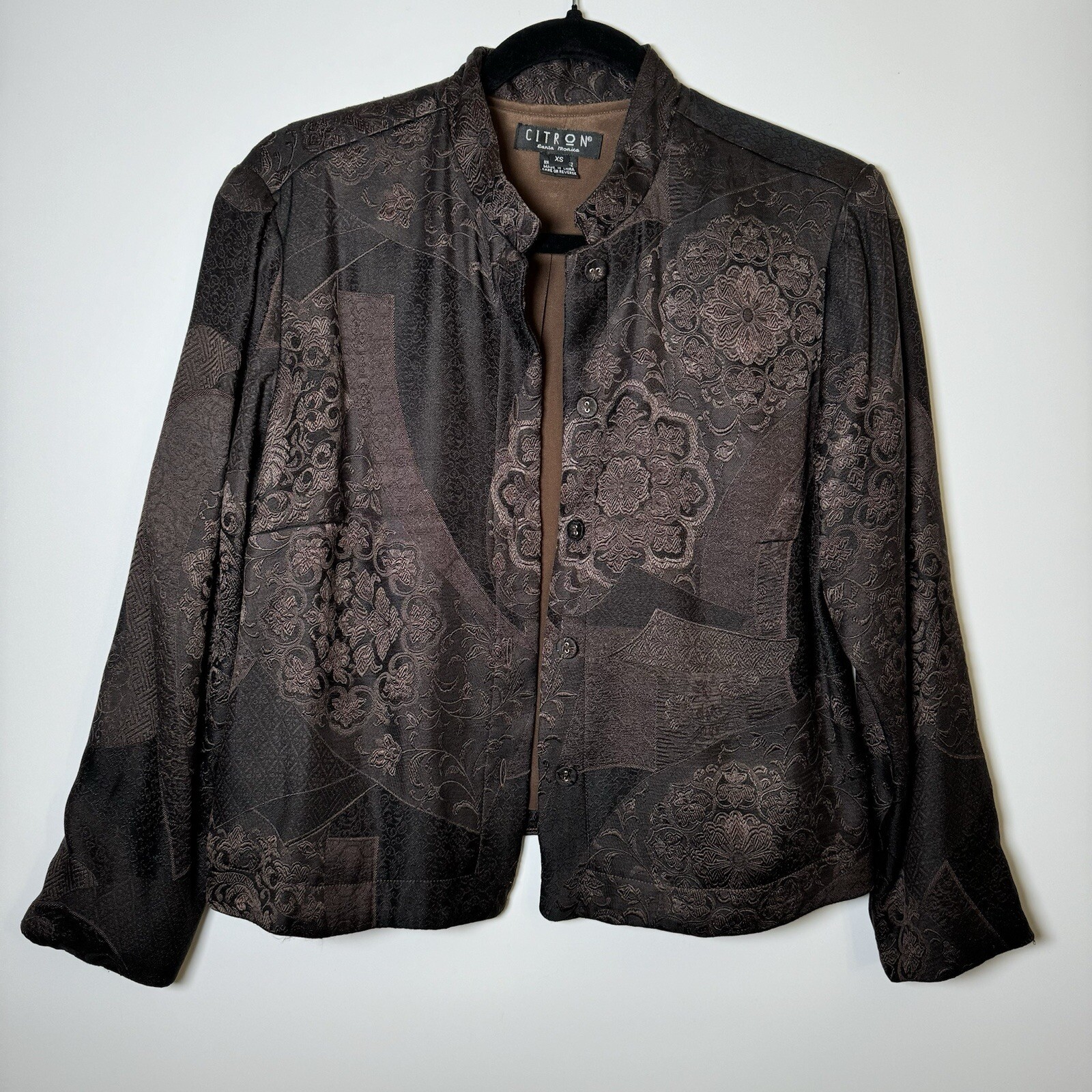 Citron Santa Monica Jacket Womens Extra Small Brown Silk Floral Luxury ...