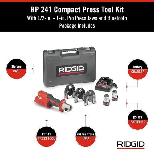 RIDGID 57373 RP 241 Compact Press Tool Kit w/ 1/2" to 1" Jaws, Battery ...