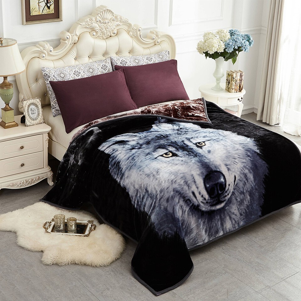 Animal Print Blanket Wolf Tiger Lion Design Thick Soft Fur Mink ...