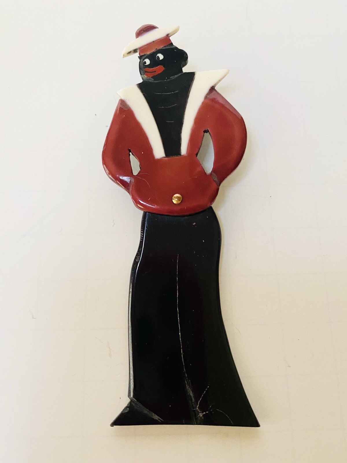 BAKELITE RED BLACK WHITE SAILOR PIN VINTAGE RARE ART … - Gem