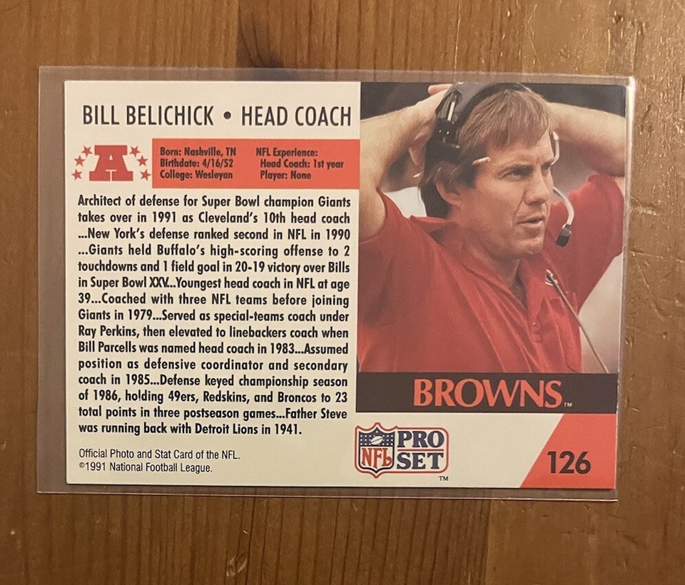 1991 Pro Set #126 Bill Belichick Cleveland Browns Rookie | eBay