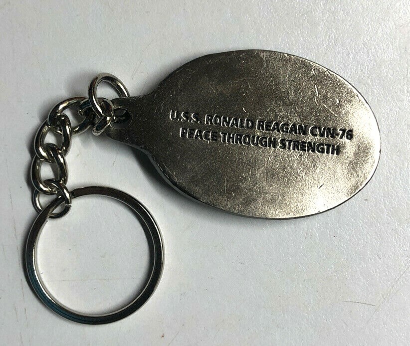 USS Ronald Reagan Ship Pewter Keychain CVN-76 Peace Through Strength ...