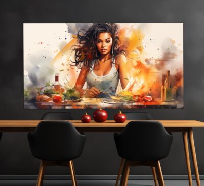 Abstract Cooking Woman Kitchen Paint Wall Art Canvas Unframed Print Art ...