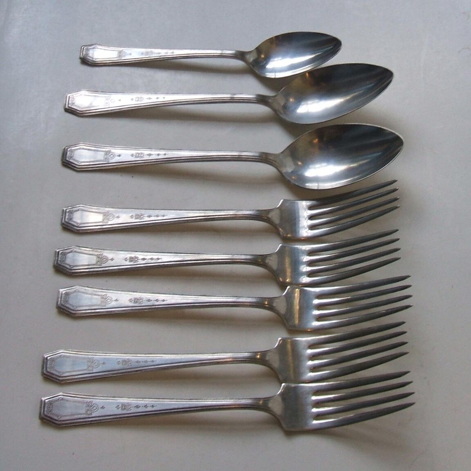 National Silver Co SEB Three Silverplate Flatware 5 Forks and 3 Spoons ...