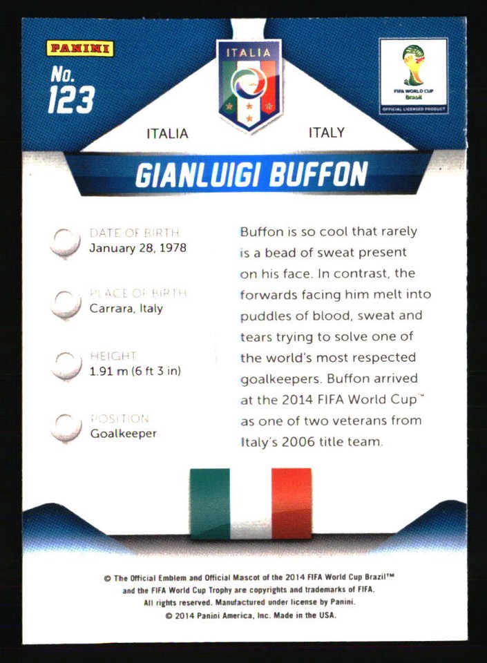 Gianluigi Buffon 2014 Panini Prizm FIFA World Cup Brazil #123 SOCCER ...
