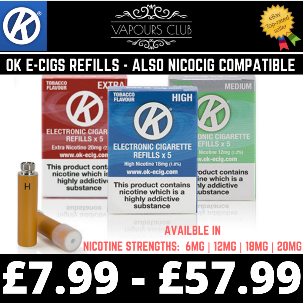 OK VAPE Ecig Cartomiser Refills | OK Refills | Pack of 5 | Nicocig ...