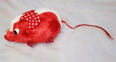 VTG 60s Red Mouse Mole Rat Shrew Plush 9" Stuffed Animal Toy With Polka ...