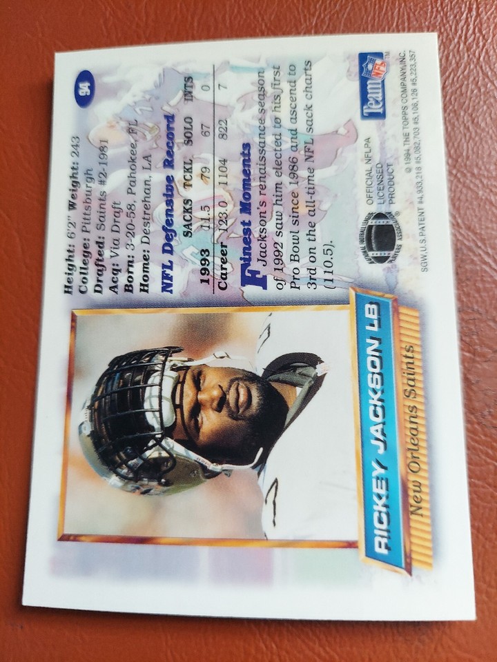 RICKEY JACKSON 1994 TOPPS FINEST FOOTBALL CARD # 94 | eBay