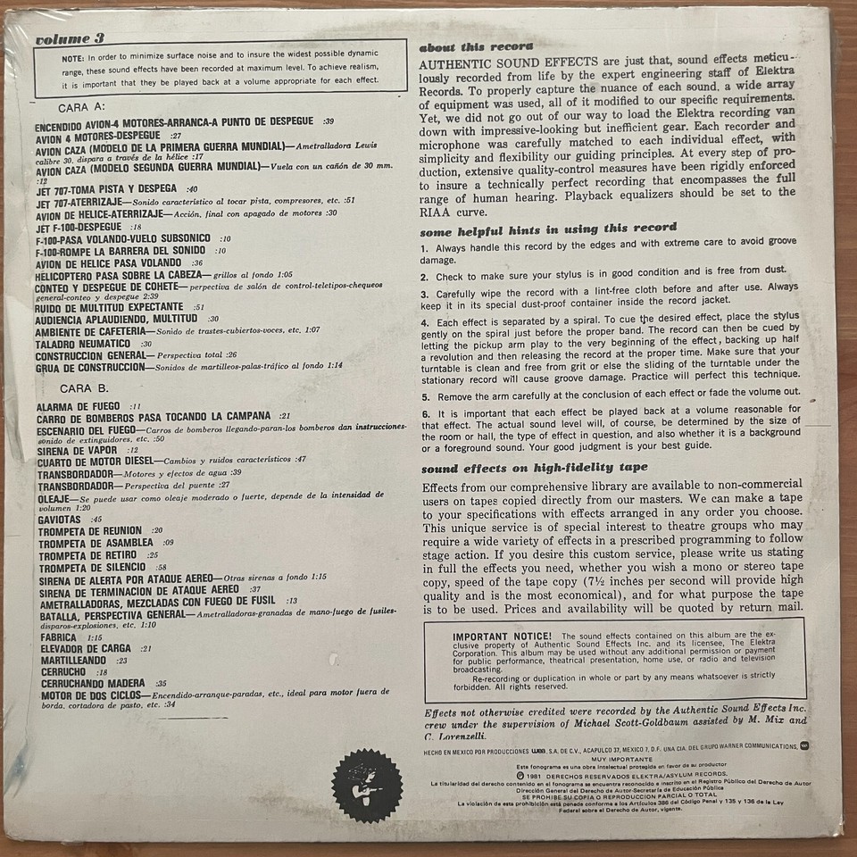 AUTHENTIC SOUND EFFECTS VOL 3 Created & Produced By Jac Holzman SEALED ...